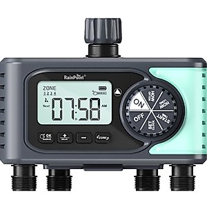 RAINPOINT Sprinkler Timer 4 Zone Water Timer, 4 Outlets Hose Timers for Watering with Rain Delay/Manual/Automatic Timed Irrigation Controller System, Programmable Digital Faucet Timer for Lawn Pool