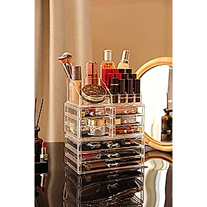 Cq acrylic Clear Makeup Organizer And Storage Stackable Large Skin Care Cosmetic Display Case With 8 Drawers Make up Stands For Jewelry Hair Accessories Beauty Skincare Product Organizing,Set of 3