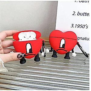 Bad& Bunny Merch,Case for AirPods 1&2, un Verano sin ti Cartoon Cute Design Soft Protective Cover with Keychain Compatible with AirPods 1st and 2nd for Women and Man (Red Heart)