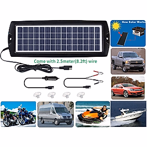 Sunway Solar Car Battery Trickle Charger & Maintainer 12V Solar Panel Power Kit Portable Backup for Car Automotive RV Marine Boat Motorcycle Truck Trailer Tractor Powersports Snowmobile Farm Equipment