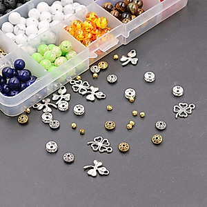 Geemfi 300pcs Chakra Bead Lava Bead Stone Beads Kits Chakra Bracelet Kits for Necklace Earring Bracelet with 1 Scissors 2 Roll Elastic Stretch String 50pcs Pendant Accessories