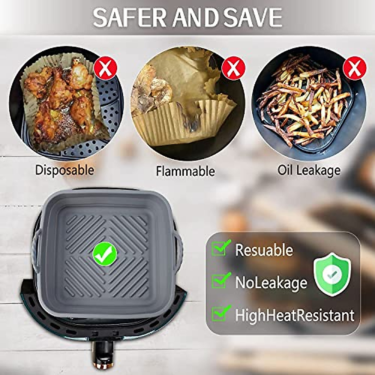 Air Fryer Silicone Liners for Ninja,2PCS Air Fryer AF101 4QT, AF161/AF150 5.5QT,Silicone Air Fryer Liner for COSORI 5.8Qt Air Fryer Oven, CP150-AF,Non-Stick Reusable Air Fryer Silicone Basket