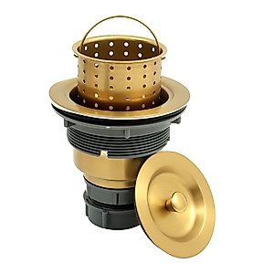 Zeesink Gold Kitchen Sink Drain,Gold Sink Strainer,Kitchen Sink Drain Assembly,Kitchen Sink Drain Strainer with Removable Deep Waste Basket,Fit for Kitchen Sink Opening Size 3 1/2"