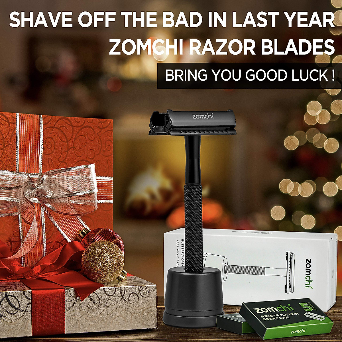 Butterfly Open Razors for Men or Women, Safety Razor with 5 Blades, Shaving Razor with a Delicate Box, Fits All Double Edge Razor Blades(Black)…