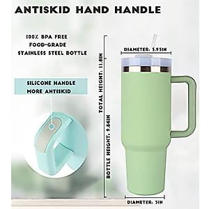 DREAMING MY DREAM 40oz Tumbler with Handle, H2.0 Tumbler Reusable Vacuum, Insulated Tumbler With Lid and Straws, Insulated Cup, Leak Resistant Lid (Light Green)