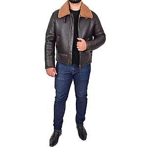 A1 FASHION GOODS Original Sheepskin Flying Jacket For Men B3 Bomber Aviator Pilots Shearling Coat Raptor (Brown/Ginger, Small)
