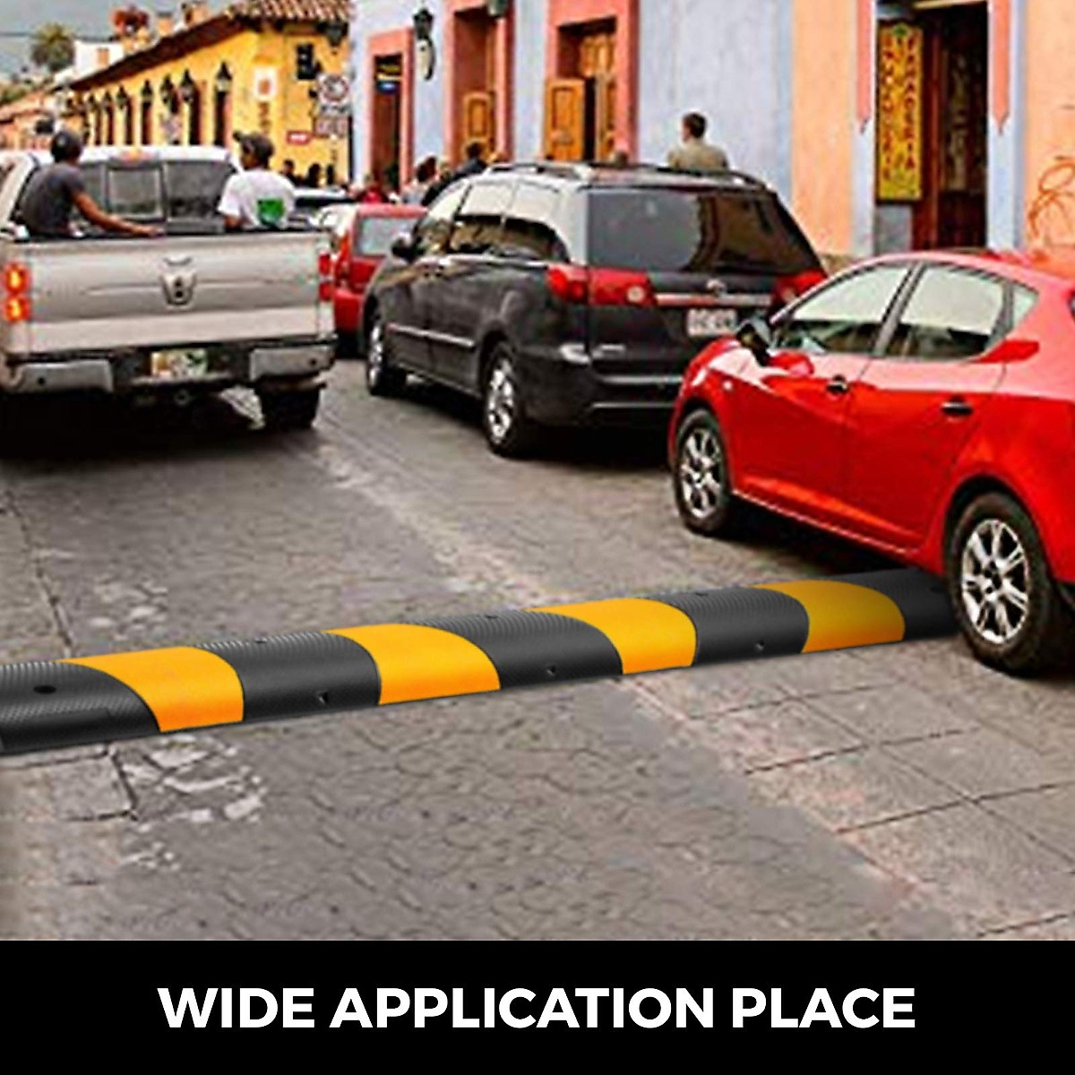 Happybuy 2pcs 6 Feet Rubber Driveway Modular Heavy Duty Speed 72.4 x 12 x 2.4 Inch Cable Protector Ramp for Garage Gravel Roads Asphalt Concrete, 2Pack-6Ft-Speed Bump