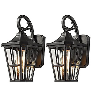 Emliviar 2 Pack Outdoor Wall Lights, 12 Inch Modern Exterior Light Fixtures, Black Finish with Clear Glass Shade, XE221B1-2PK BK