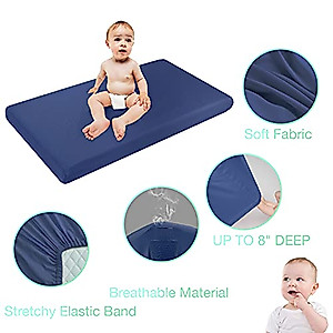 EXQ Home Fitted Baby Crib Sheets for Boys Girl, Standard Crib Mattress Sheet Soft Breathable Toddler Bed Sheets, Cozy Microfiber Toddler Cot Sheet (28x52x8in Navy Blue)