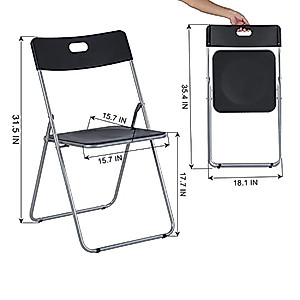 FurnitureR Set of 6 15.7''Lightweight Foldable Portable Commercial Plastic Seat/Carrying Handle for Home Office Living Meeting Reception Room Folding Chairs, Black