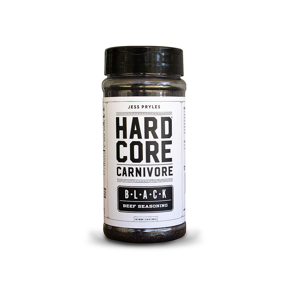 Hardcore Carnivore Black: charcoal seasoning for steak, beef and BBQ (Large Shaker)