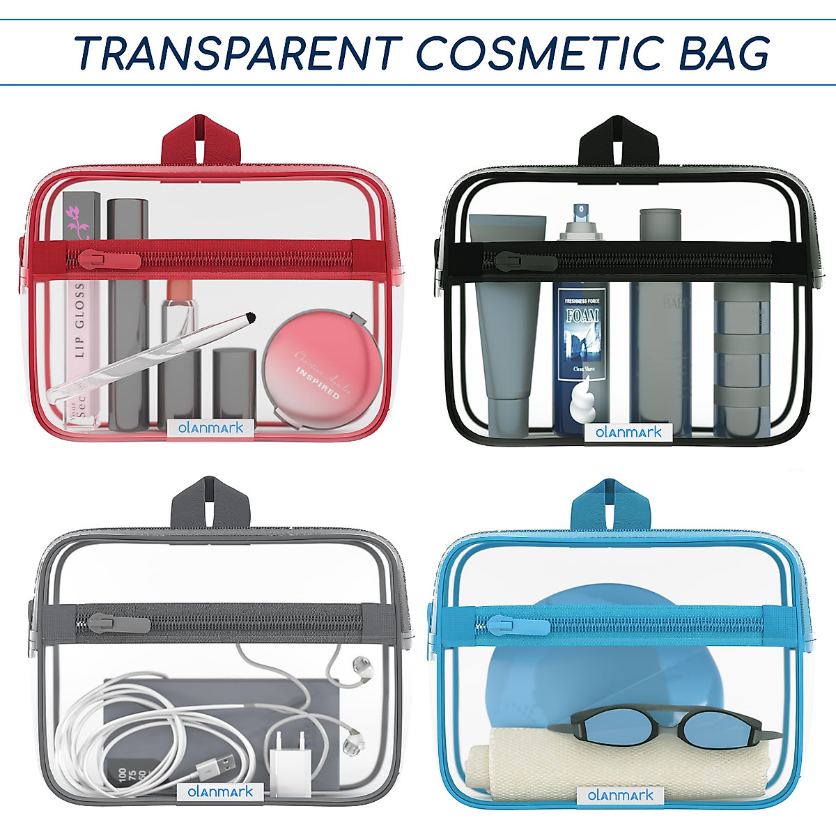 TSA Approved Toiletry Bag 3-1-1 Clear Travel Cosmetic Bag with Handle - Quart Size Bag with Zipper - Carry-on Luggage Clear Toiletry Bag for Liquids - Airport Airline TSA Compliant Bag for Man Women