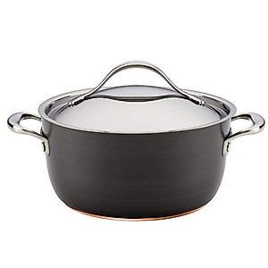 Anolon - 82946 Anolon Nouvelle Copper Hard Anodized Nonstick Casserole Dish/ Casserole Pan / Dutch Oven with Lid - 5 Quart, Dark Gray