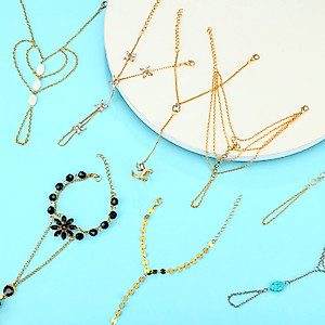 8 Pieces Hand Chain Set Ring Bracelet Chain Tassel Crystal Finger Bracelet Bohemian Hand Jewelry for Women(Elegant)