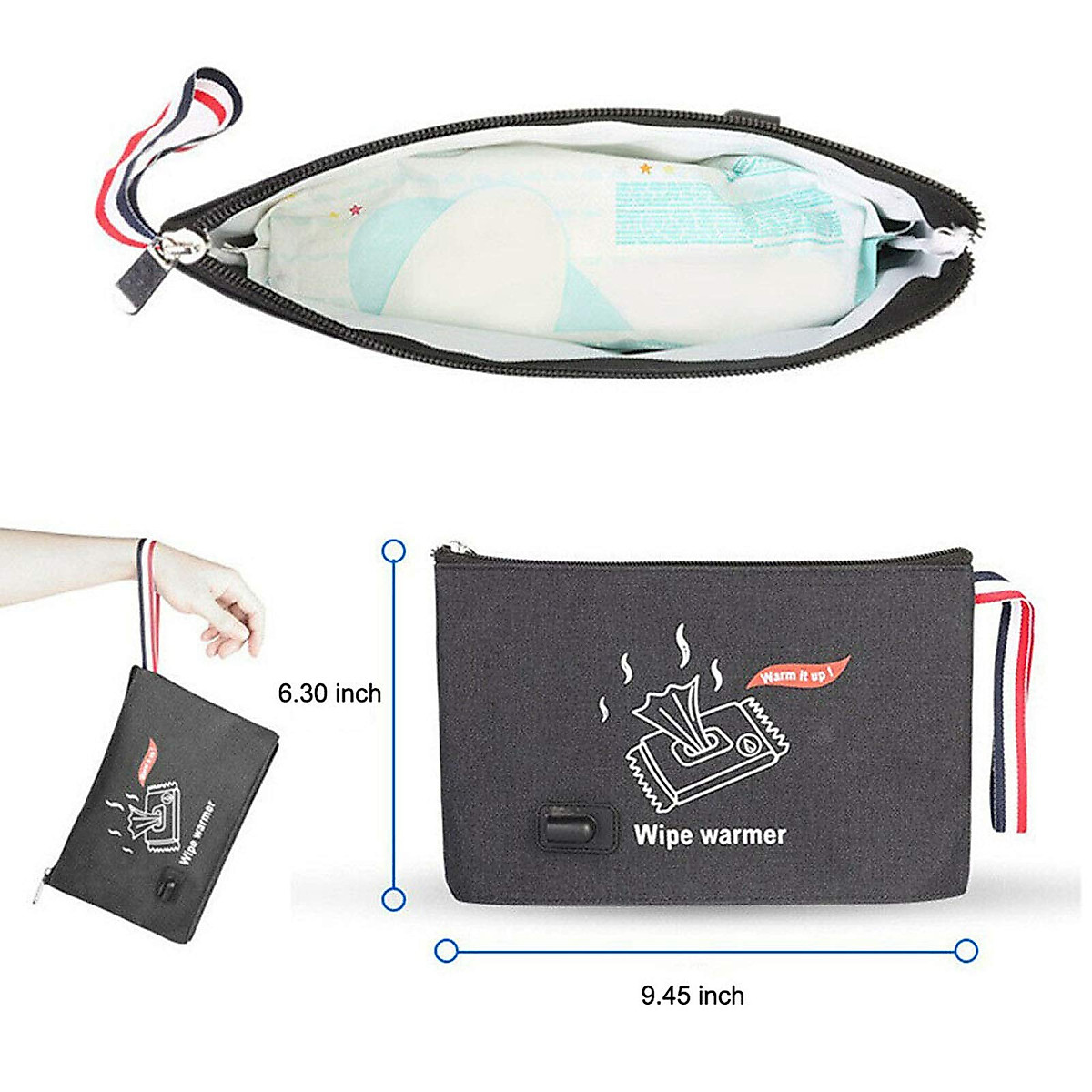 USB Baby Wipe Warmer, Razzil 5V Portable USB Baby Infant Wet Wipes Warmer Bag for Travel and On The Go