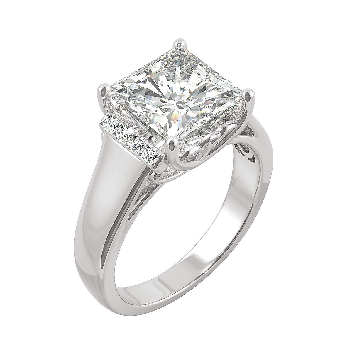 Charles & Colvard Created Moissanite 8.5mm Princess Cut Fashion Ring for Women | 3.72 cttw DEW | Lab Grown | Solid 14K White Gold with Rhodium | Size 7