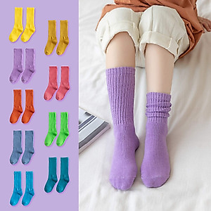 MINI PANDA Girls Socks,Little Girl Socks,Socks for Girls 6-8 Years,Long Socks for Girls 9 Pairs (9 colors, 6-8 Years)