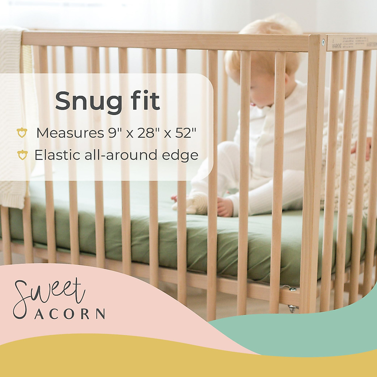 Sweet Acorn Fitted Crib Sheets - Organic Cotton Jersey Knit Crib Beddings - Fits Standard Baby Crib Mattress - 9" x 28" x 52" - Dahlia Pink