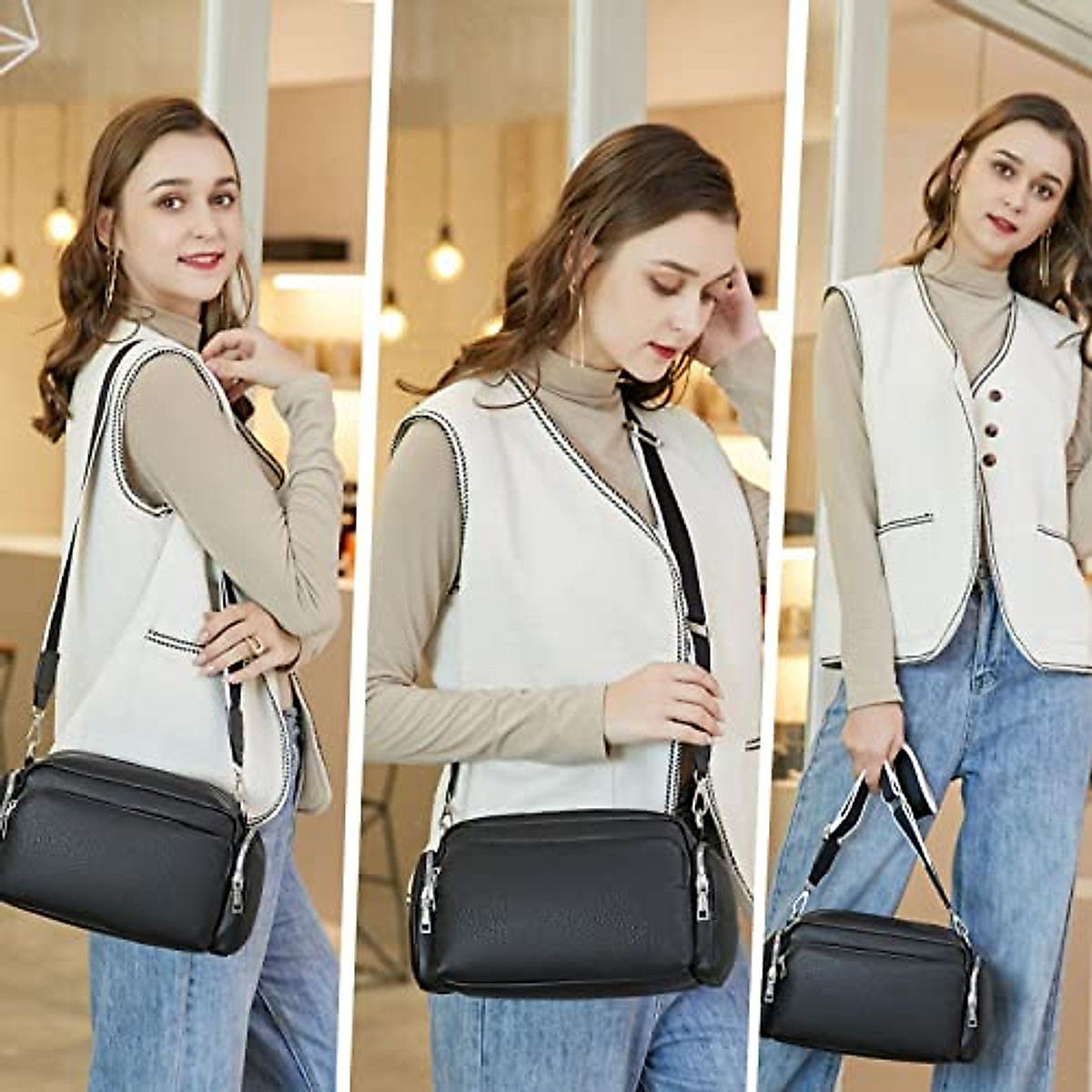 Small Crossbody Bags for Women Trendy - Fanny Packs Wide Strap Ladies Shoulder Handbags Crossbody Purse with Multi Pockets