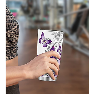 WIRESTER 20 OZ Stainless Steel Tumbler With Lid, Double Wall Vacuum Insulated Tumbler, Coffee Travel Mug Cup for Hot Cold Drinks - 2 Tone Purple Butterfly