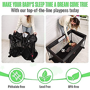 Sleepah Foldable Travel Crib – Lightweight Portable Play Pen + Backpack, Play-Yard with Waterproof Mattress – Easy to Pack Fits in a Suitcase, Sets up in 30 Seconds Safe for Infants & Toddlers (Black)