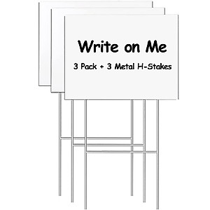 Kichwit 3 Pack Blank Yard Signs with Stakes, 17 x 12 Inches, White Plastic Yard Lawn Sign for Indoor or Outdoor Use