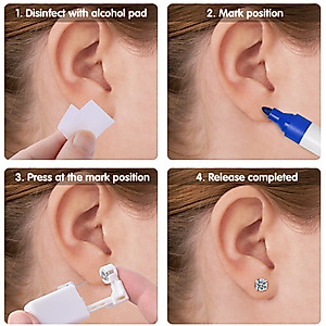 Ear Piercing Kit, Anzero 2 Pcs Disposable Ear Piercing Gun with Preloaded Ear Stud, at Home Self Ear Piercing Gun Kit - 3MM Earrings Stud