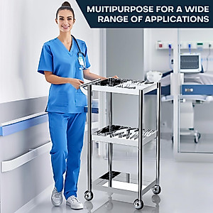 Noverlife 3 Layers Medical Cart, 304 Stainless Steel Utility Cart Lab Rolling Cart, 330lbs, 360° Silent Wheels, Highly-Polish Esthetician Cart Metal Service Cart on Wheels for Laboratory Clinic Salon