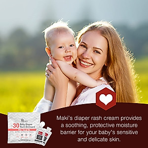 Maki’s Baby Diaper Cream - Diaper Rash Ointment For Newborns - Portable Baby Must Haves For Rash Prevention And Treatment - Spill Proof Baby Ointment For Diaper Rashes - Set Of 30 Single Use Baby Rash Cream - .105 oz Per Packets