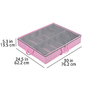 Amazon Basics Fabric Underbed Shoe Storage Organizer with Handles - Pink, Pack of 2