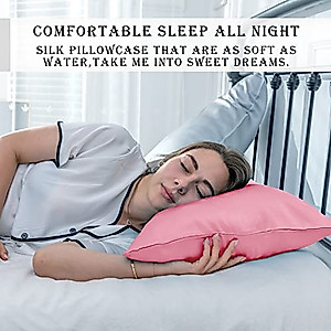 Natural Mulberry Silk Pillowcase for Hair and Skin Standard Size 20"X 26" Case with Hidden Zipper Soft Breathable Smooth Cooling Silk Pillow Covers for Sleeping(Pink,1Pcs)