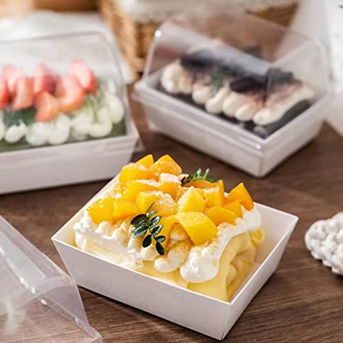 RomantiBaking 30 Pack Bakery Boxes 4x4x2.55 Inches Charcuterie Boxes with Clear Lids Cookies Boxes Mini Cake Boxes Treat Boxes Chocolate Truffle Boxes Party Wedding Favor