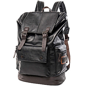 Men's PU Leather Laptop Backpack,Vintage Travel Rucksack for School,College,Bookbag,Large Casual Daypacks for Women YZ11