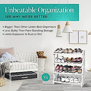 Woffit Under Bed Shoe Storage Organizer – Set of 2 Large Containers, Each Fit 12 Pairs of Shoes – Sturdy Box w/Strong Zipper & Handles – Underbed Organizers for Kids & Adults