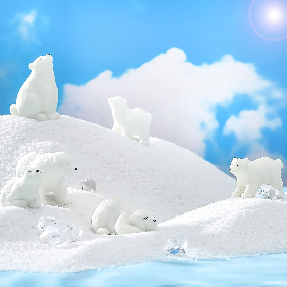 10 Pieces Polar Bear Figurines Toy Set Realistic Polar Bears Family Kit Arctic Bear Miniature Doll Animal 3D Model Educational Toys for Christmas Birthday Boys Girls Cake Decoration Home Craft Decor