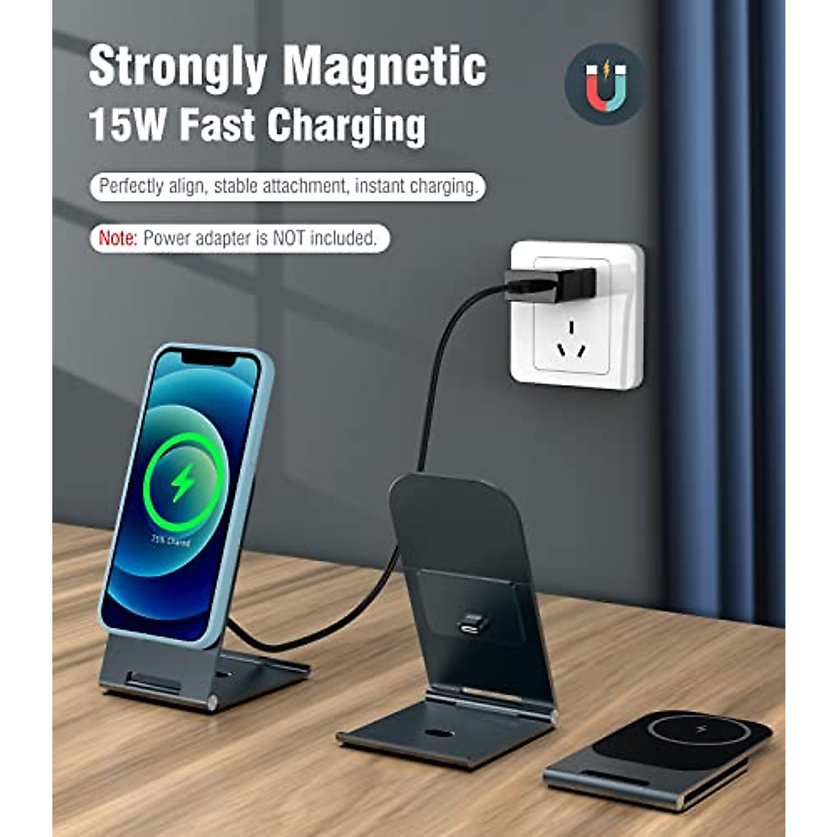 Moko Armor Foldable Magnetic Wireless Charger Stand Aluminum Alloy, Compatible with iPhone 14/13/12 Pro/Pro Max Fast Charging Station Dock Wireless Magsafe Desk Charger Holder,Light Gunmetal