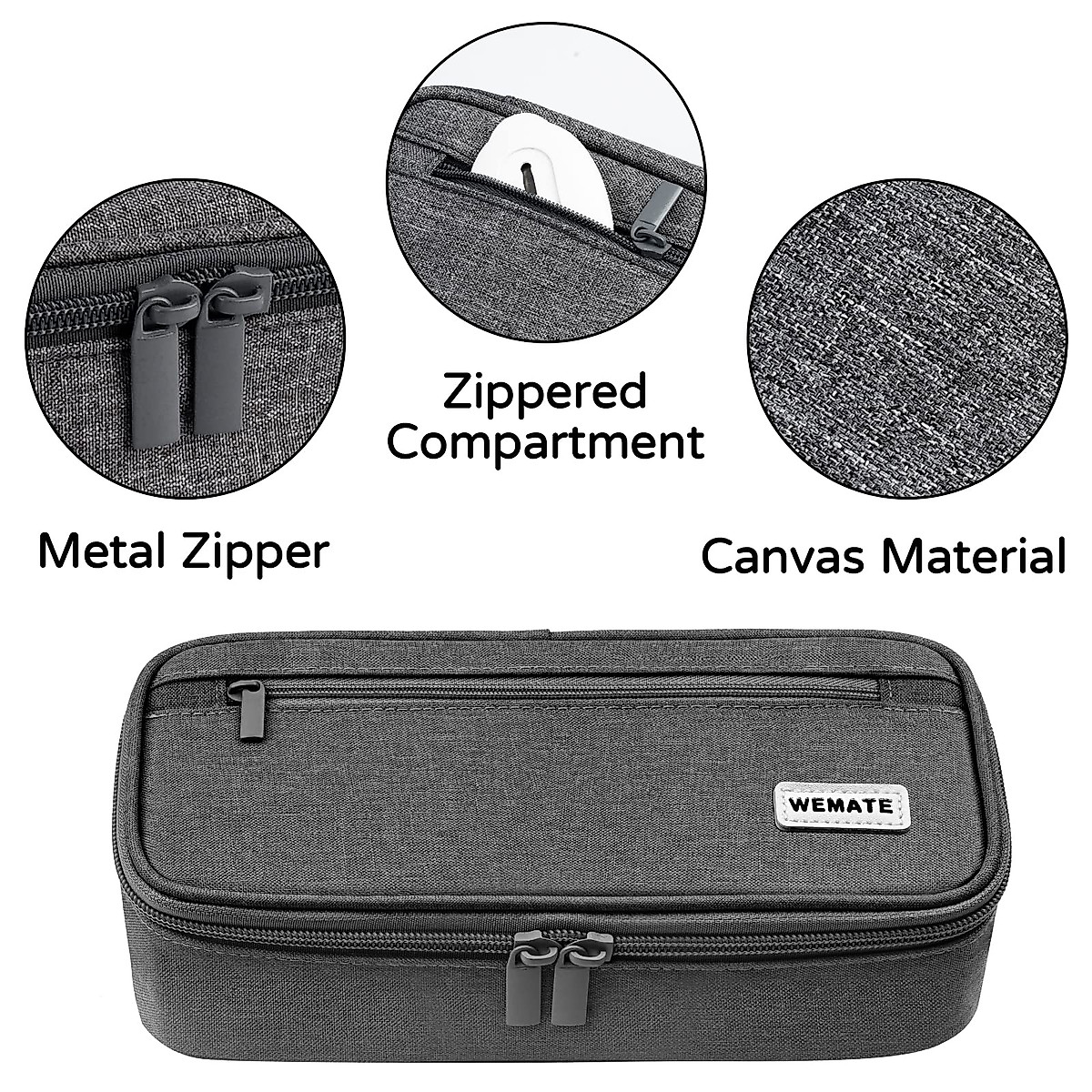 WEMATE Large Pencil Case, Pencil Pouch with Zipper Compartments, Aesthetic Pencil Bag for Adults, Stationery pencil Case Organizer for Office Grey
