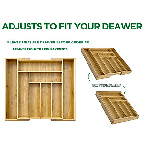 konfuny Bamboo Kitchen Drawer Organizer for Utensils Silverware Holder- Perfect Size Adjustable Cutlery Tray,Drawer Dividers for Flatware and Kitchen Utensils(6-8 Slots)