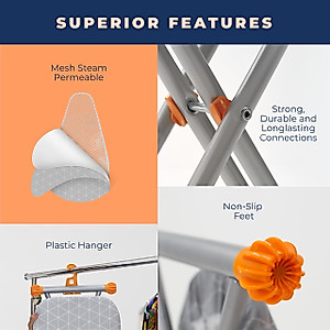 Happhom Compact Space Saver Ironing Board with Extra Thick Heavy Duty Padded Cotton Cover, Height Adjustable, Lightweight and Easy Storage with Smart Hanger, Easy Storage and Lightweight Design 13x43