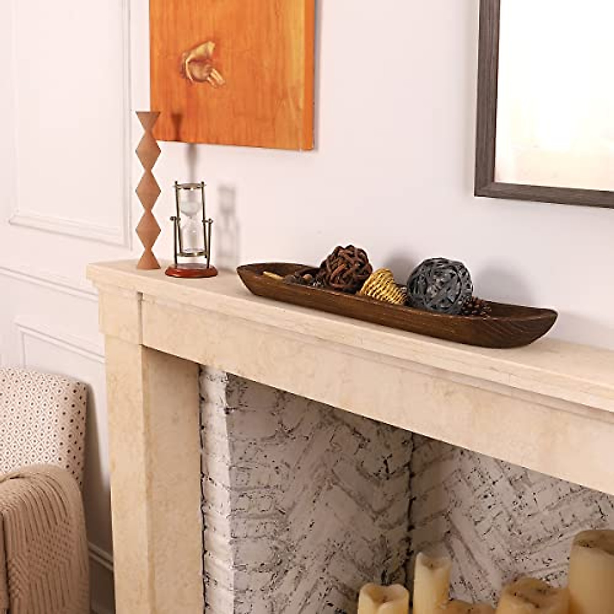 Uziass Wood Dough Bowl, 23.5in Hand Carved Rustic Long Wooden Dough Bowls for Decor Long Wood Dough Bowl Farmhouse Decorative Fruits Wooden Bowls for Dining Table Centerpiece Countertop Home Kitchen