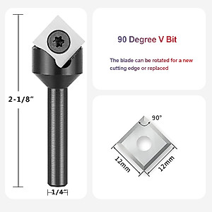 SpeTool Carbide Insert 90 Degree V Groove Router Bit 1/4 Inch Shank Single Flute CNC Wood Engraving Router Bits Woodworking Chamfer Carving Tool