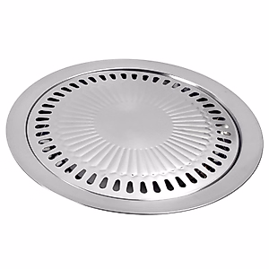 Saim Korean BBQ Grill Pan,Stainless Steel Non-Stick Roasting Smokeless Barbecue Grill Pan,Round Korean Style Stovetop for Indoor Outdoor Camping BBQ