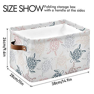 KEEPREAL Large Storage Basket Bin Sea Turtles Pattern Storage Cube Box Foldable Canvas Fabric Collapsible Organizer with Handles for Home Office Closet