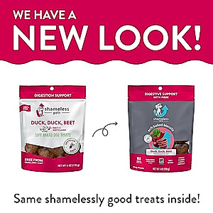 Shameless Pets Soft-Baked Dog Treats, Duck Duck Beet - Natural & Healthy Dog Chews for Digestive Support with Fiber - Dog Biscuits Baked & Made in USA, Free from Grain, Corn & Soy - 1-Pack