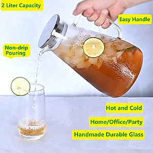 Tbgllmy 2 Liter 68 Ounces Glass Pitcher With Lid, Hot&Cold Water Pitcher With Handle, for Homemade Beverage, Juice, Iced Tea and Milk