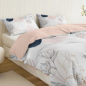 Rvciby Flower Duvet Cover Queen Size,Cotton with Polyester Duvet Cover Set Flower,3PCS Soft Microfiber Bedding Set with Corner Ties & Zipper Closure,1 Duvet Cover and 2 Pillow Shams