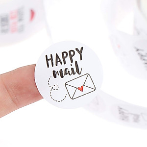 2 Rolls Happy Mail Stickers, 1000 Pcs Adhesive Labels, 1 Inch Round Decorative Sealing Labels, for Christmas Gifts, Halloween Party, Wedding Party Supplies