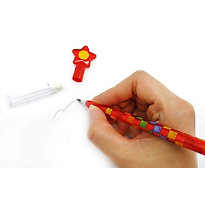 Tiny Mills 24 Pcs Building Blocks Brick Multi Point Stackable Pencil with Eraser for Brick Birthday Party Favor Prize Carnival Goodie Bag Stuffers Classroom Rewards Pinata Fillers