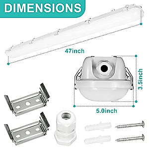 OSTEK LED Vapor Tight Light, 4FT 5200LM 40W-50W-60W Power Tunable Vapor Proof Light, 3CCT 3000k-4000k-5000k, IP65 LED Shop Light for Garage, Car Wash, Walk-in Freezer, 100-277V, UL&DLC Listed (6-Pack)