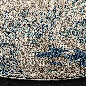 SAFAVIEH Madison Collection 5' Round Blue/Grey MAD440M Modern Boho Abstract Non-Shedding Dining Room Entryway Foyer Living Room Bedroom Area Rug